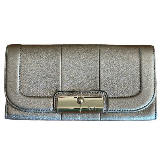 Coach | Bags | Coach Kristin Trifold Metallic Silver Leather Flap ...